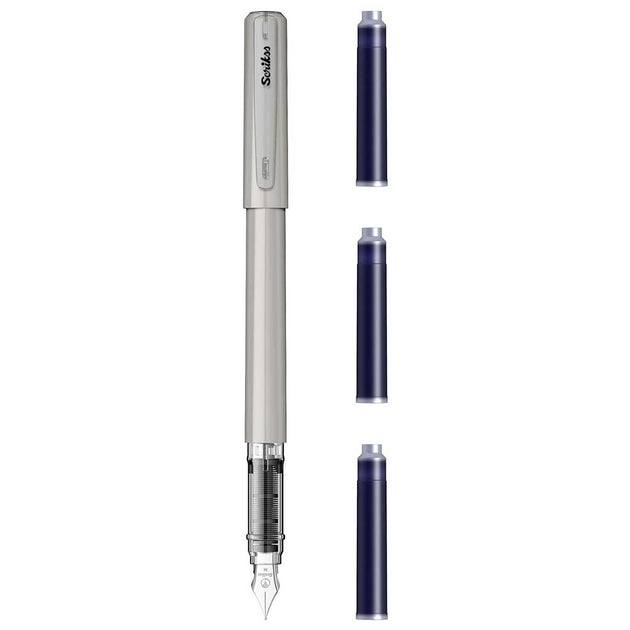 Scrikss Primeo Medium Nib Fountain Pen with 3 Cartridges - Grey