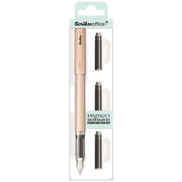 Scrikss Primeo Medium Nib Fountain Pen with 3 Cartridges - Latte